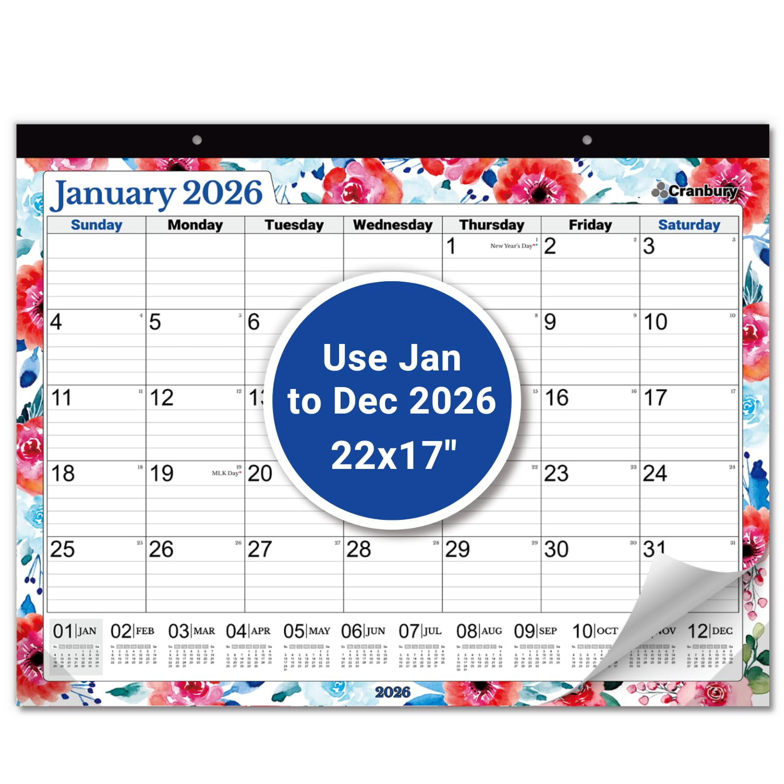 CRANBURY Large 22x17 Desk Calendar 2025-2026, Use Now to Dec 2026 as ...