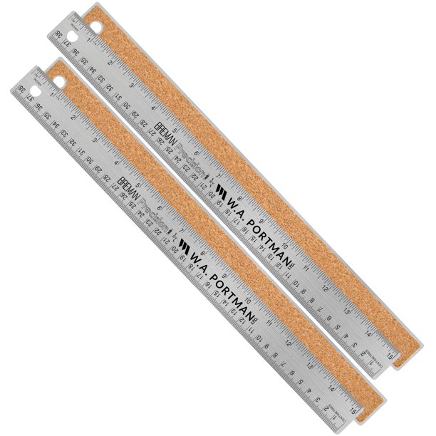 Breman Precision Stainless Steel Ruler, 15-inch Cork Back Ruler 2-Pack ...