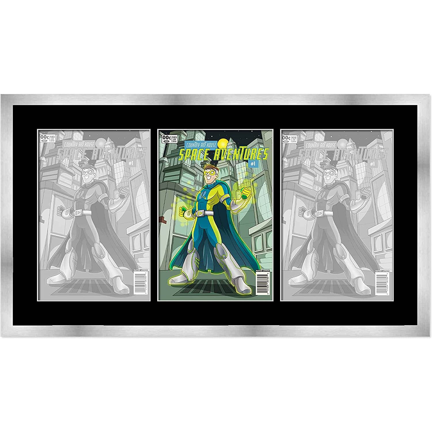 Bilot Silver Comic Book Frame with Black Mat - 3 Openings to Display 3 ...