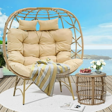 NICESOUL Outdoor Patio Lounge Chair Boho Stationary Wicker Yellow Egg ...