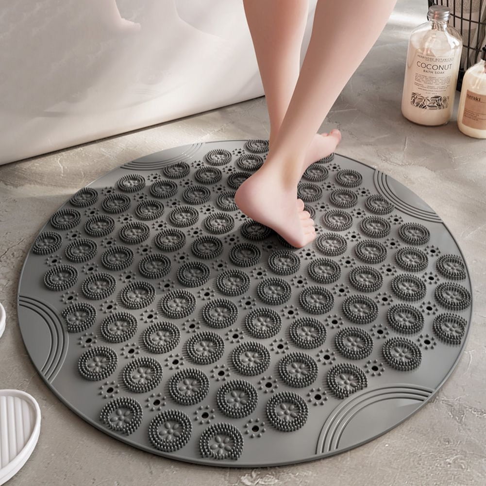 CSCHome Round Bath Mat Bathroom Mats with Drain Holes Suction Cups ...
