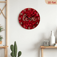 2D Flat 1pc 10Inch Wooden 1pc Red Rose Heart Design Silent Wall Clock ...