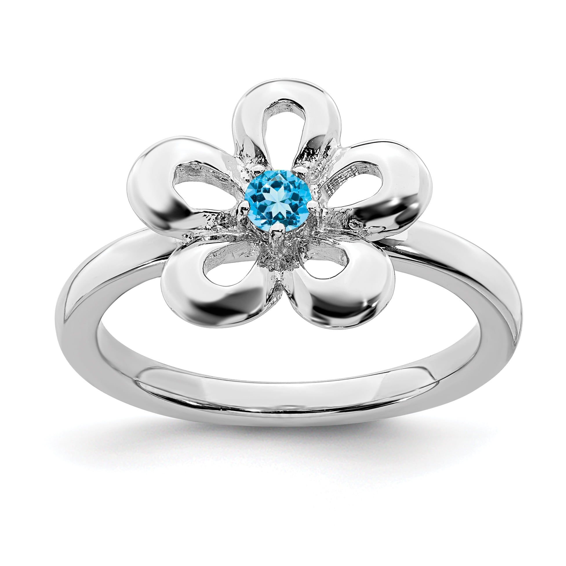 Sterling Silver Polished Blue Topaz Flower Ring - Walmart.com