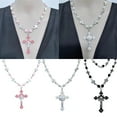 Acrylic Bead Rosary Necklace Christian Pendant Sweater Chain Heart ...
