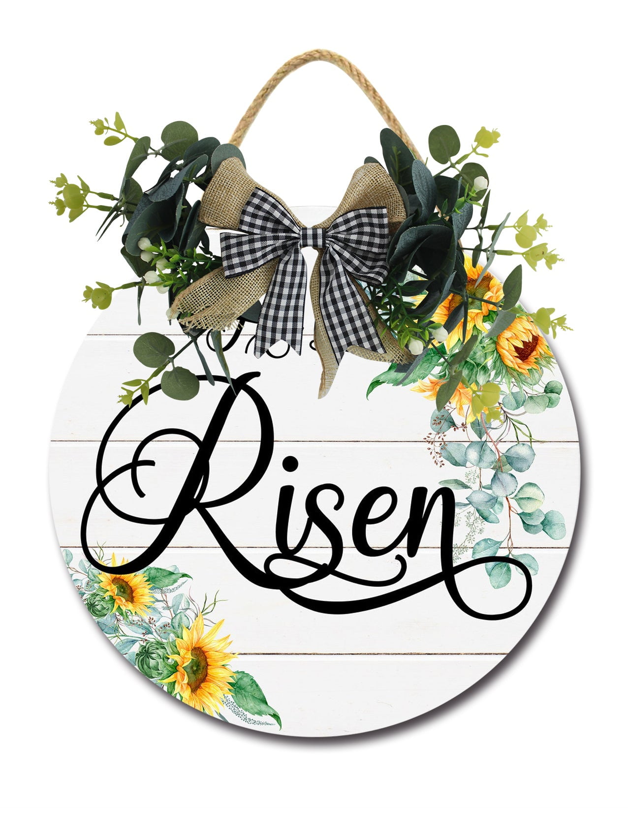 Eveokoki He Is Risen Sign Front Door Porch Decorations, Round Rustic ...