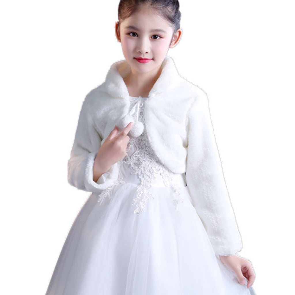 Kids Princess Thicken Plush Wraps Shawl Flower Girls Long Sleeve Bolero ...