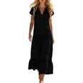 Bxsruta Women's Casual Tiered Maxi Dress V Neck Short Sleeve Loose Fit ...