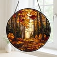 Autumn Forest Stained Glass Suncatcher, Fall Woodland Window Hanging ...