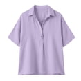 FINALGANG Womens Lapel Collar Short Sleeve Solid Color Half Button ...