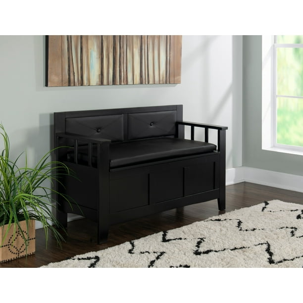 Linon Carlton Storage & Back Support Bench, Black - Walmart.com