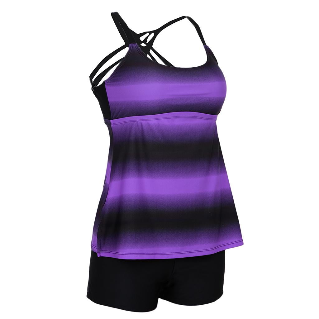 2x Tankini Rayas Grande Colco traje de baño tankini para mujer Morado S ...