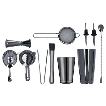 Boston Cocktail Shaker Set, Muddler Mixing Spoon Black Coating Cocktail ...