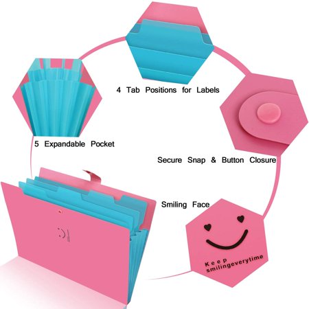 Expanding File Folder 5 Pockets, A4 Paper Accordion Document Organizer ...