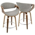 Curvini Mid-Century Modern Counter Stool in Walnut Wood and Light Grey ...