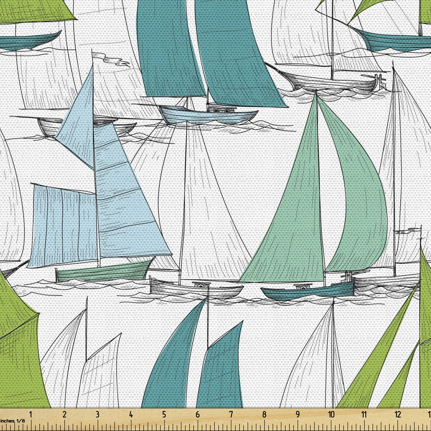 Nautical Fabric by the Yard, Sailing Boats on the Ocean Surfing Coastal ...