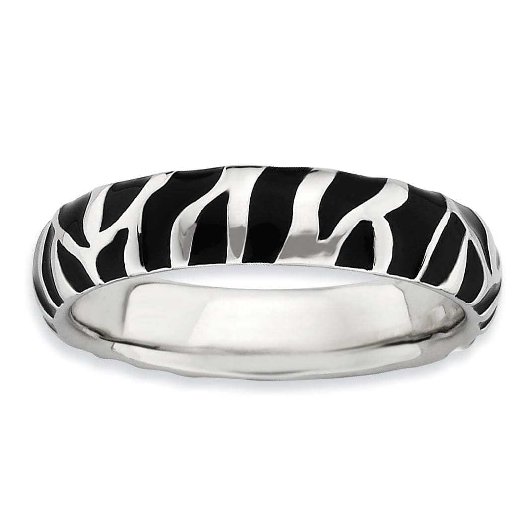 Jewelrypot - Sterling Silver Polished Enameled Animal Print Ring ...