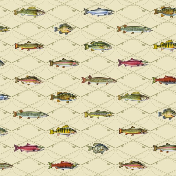 Fish and Crossed Fishing Rods Premium Roll Gift Wrap Wrapping Paper ...