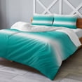 4 Piece Duvet Cover Set Queen, Ombre Turquoise Stripes Abstract Soft ...