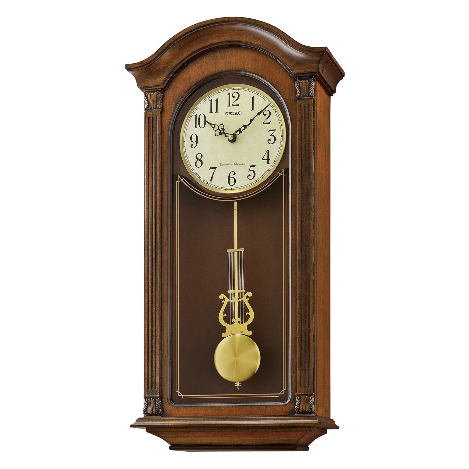 Gold Tone Arched Wall Clock W Pendulum And Dual Chimes 12 25 X 25 Gold Tone Arched Wall Clock W Pendulum And Dual Chimes 12 25 X 25