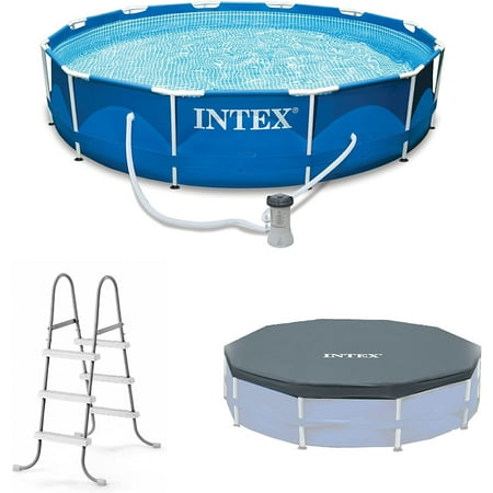 BUCUO 12 Foot by 30 Inch Metal Frame Round Above Ground Swimming Pool ...