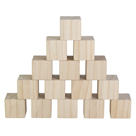 Set of 15 Large Wooden Blocks - 2 Inch Natural Wood Square Cubes - with ...