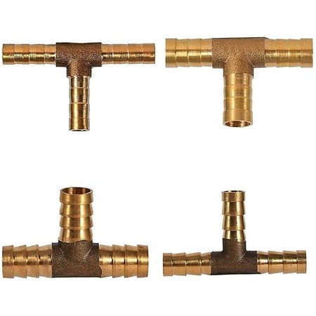 4 Pcs (6 8 10 12 Mm) Fuel Hose Barb Tee Connector, 3 Way Brass Joint Pipe Fitting Adapter For ...