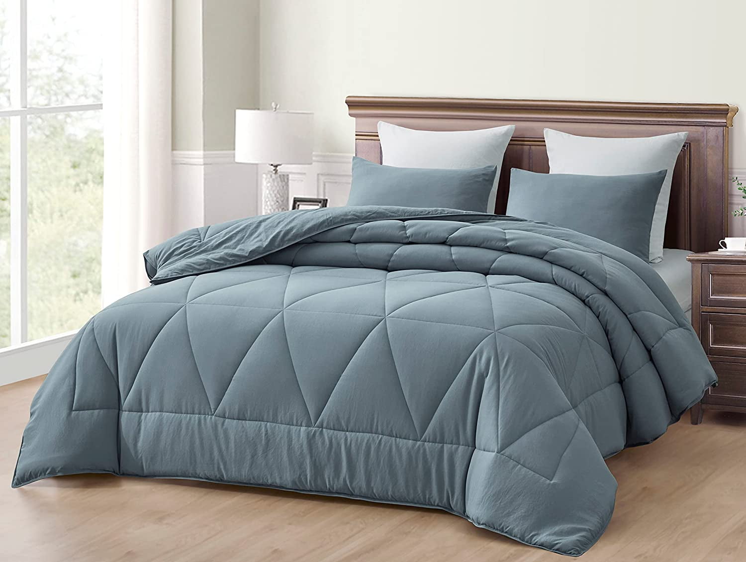 Chezmoi Collection Rory 3-Piece Dusty Blue Triangle Quilted Double ...