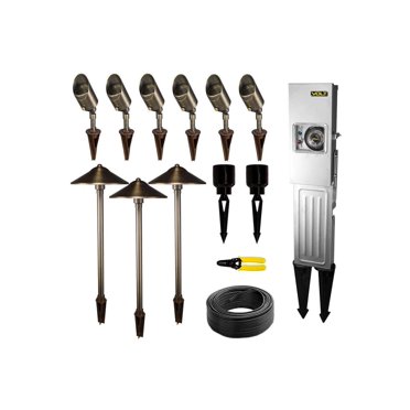 VOLT Outdoor LED Brass Landscape Lighting Kit - Low Voltage Yard ...
