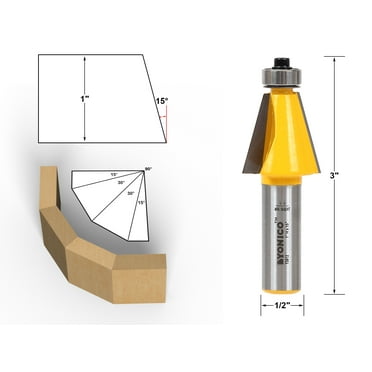 Yonico 5 Bit Chamfer Router Bit Set 11.25° 15° 22.5° 30° 45° - 1/2 ...