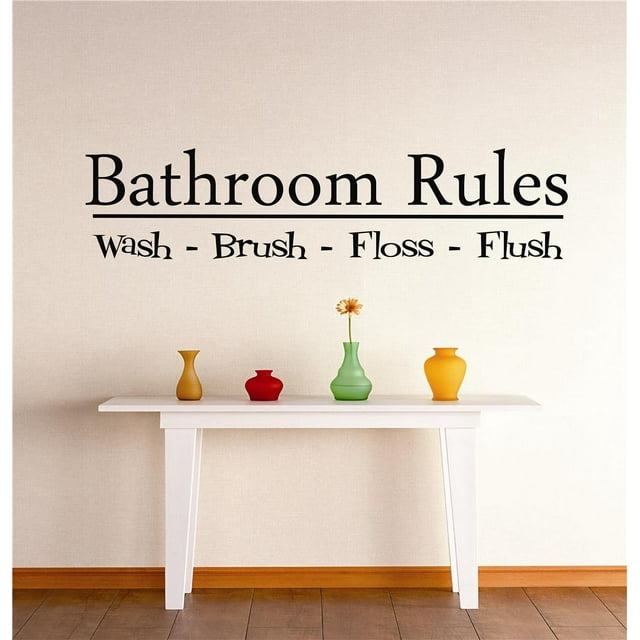 Custom Decals Bathroom Rules Wash Brush Floss Flush Tub Sign Quote ...