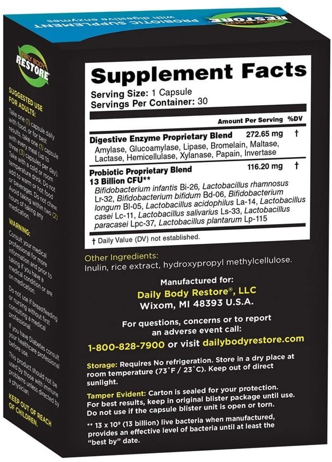 Buy Daily Body Restore Probiotic Supplement Capsules with Digestive ...