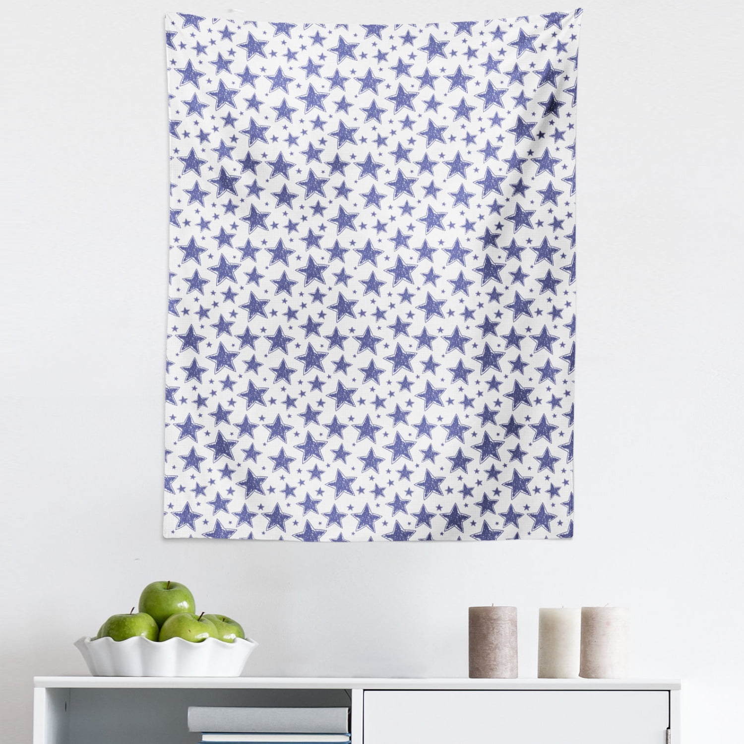 Star Tapestry, Hand Drawn Illustration of 5 Pointed Doodle Style Stars ...