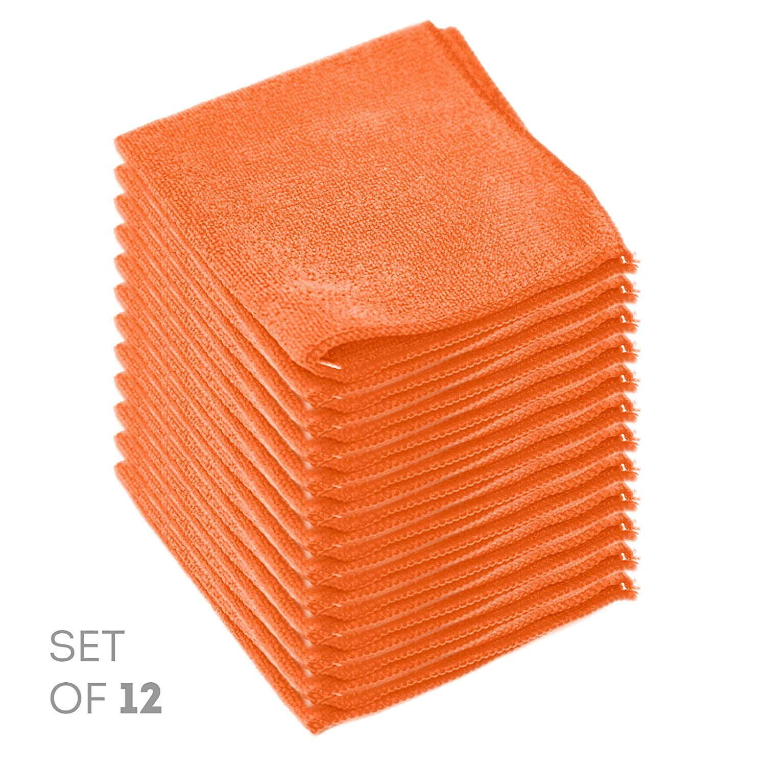 Super Soft Microfiber Cleaning Cloth - Set of 12 Orange Washcloths - 12 ...