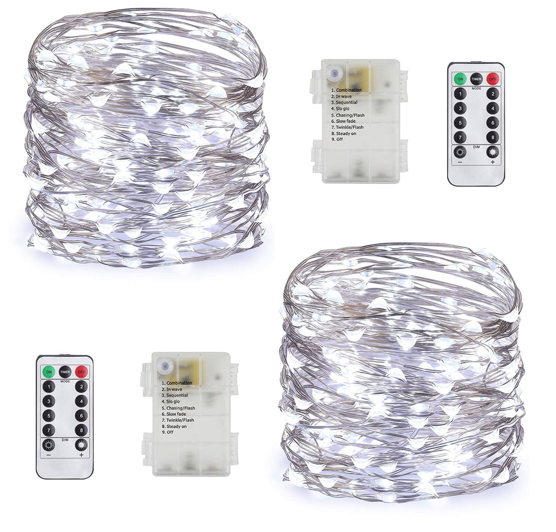 Outdoor String Lights 200LED 66Ft Battery Operated LED Rope Lights with ...