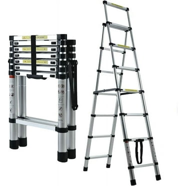 3.2M/10.5ft Telescopic Extendable Folding Ladder Aluminium Extension ...