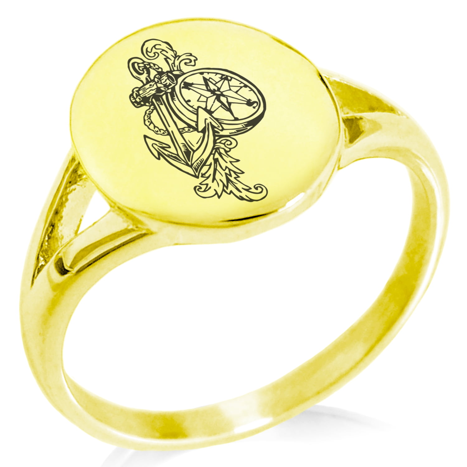 Stainless Steel Nautical Feather Compass & Anchor Minimalist Oval Top ...