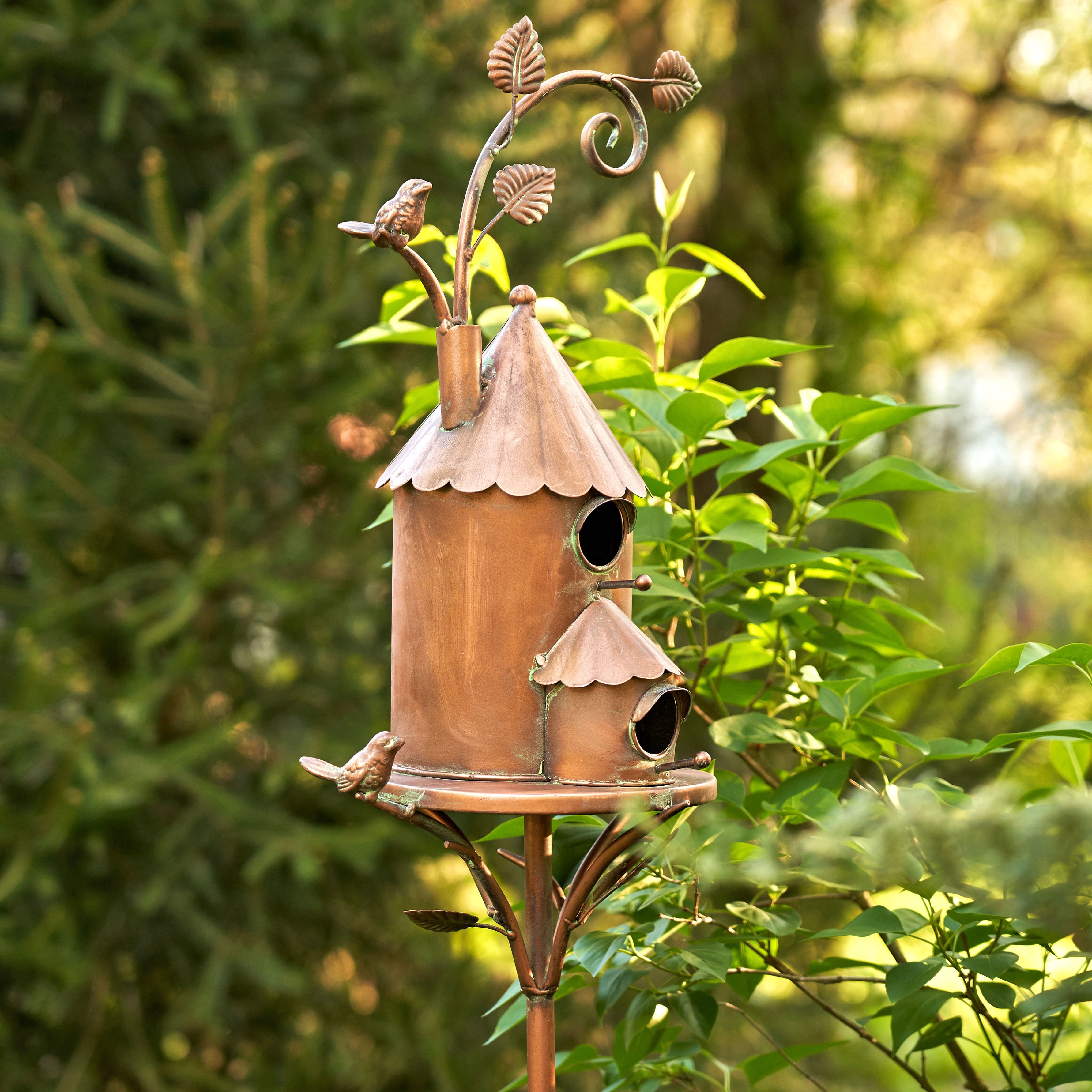 Zaer Ltd. Large Copper-Colored Multi-Birdhouse Stakes, Room for 2 Bird ...