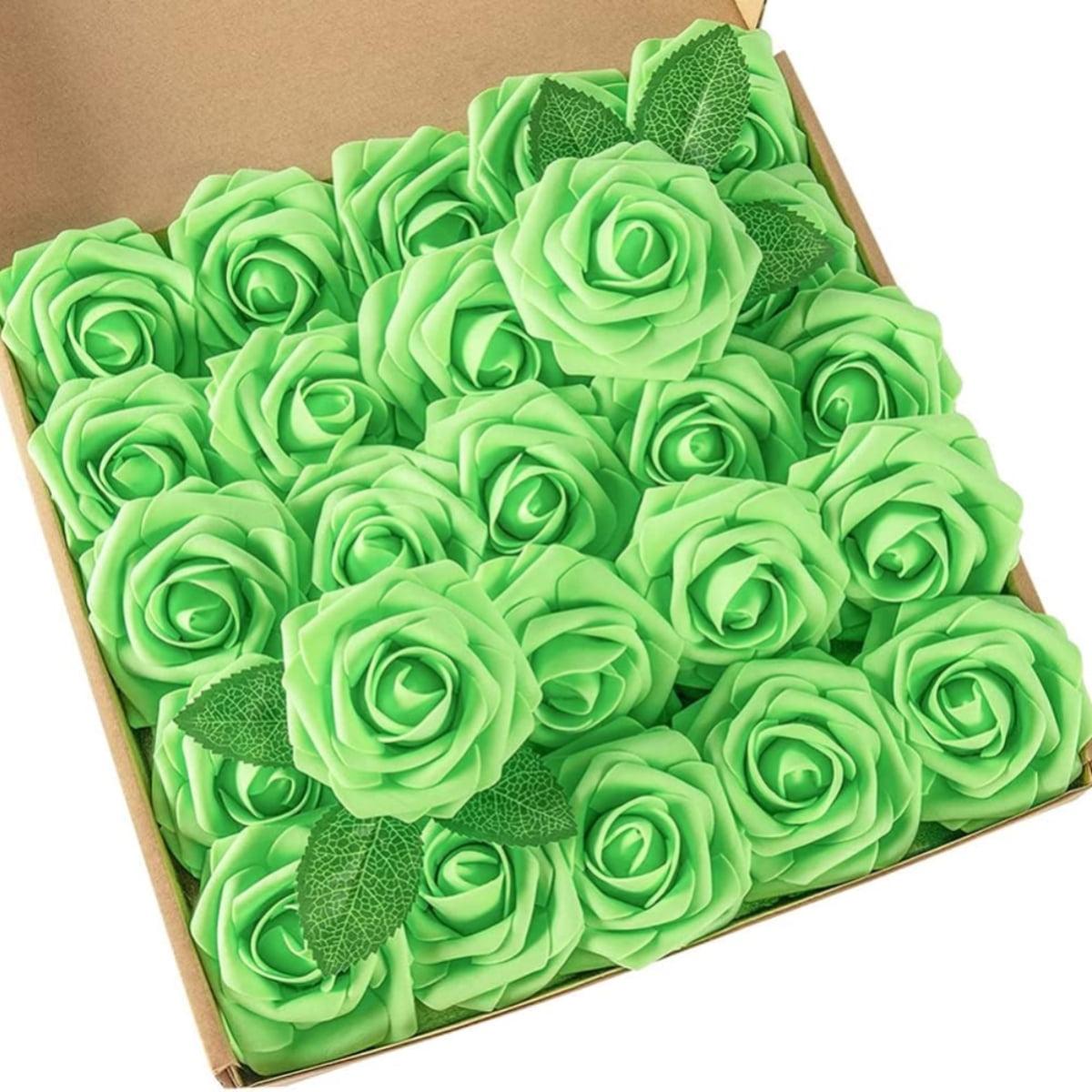 Imoment 25Pcs Artificial Rose Flowers, Light Green Roses Real Touch ...