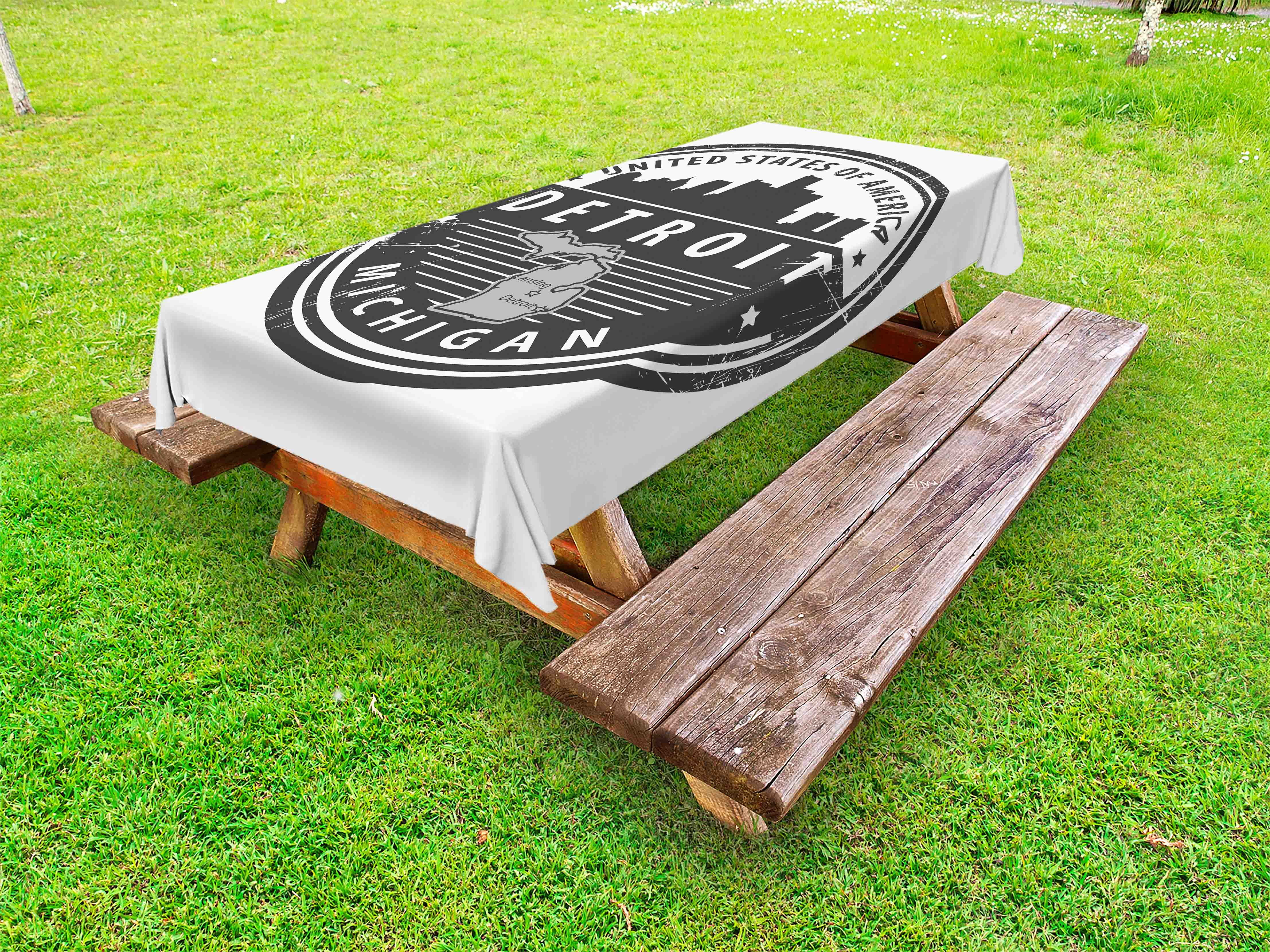 Detroit Outdoor Tablecloth, Damaged Old Stamp of Michigan USA with City ...