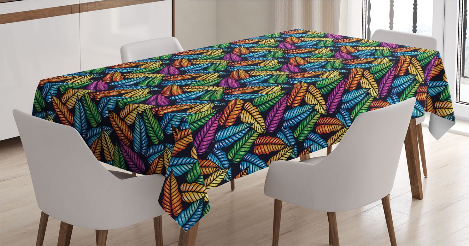 Leaves Tablecloth, Hawaiian Themed Computer Graphics of Colorful ...