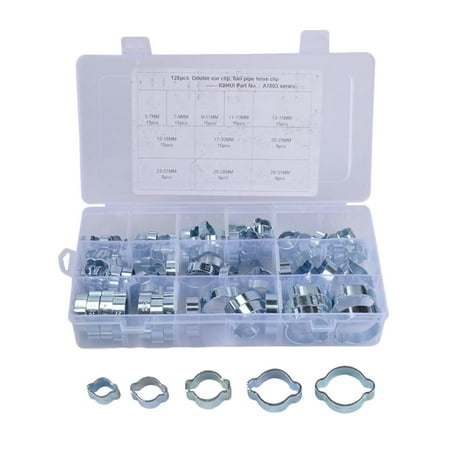 128PCS Double Ear Hose Clamps assortment set, Ear Clamps, Adjustable ...