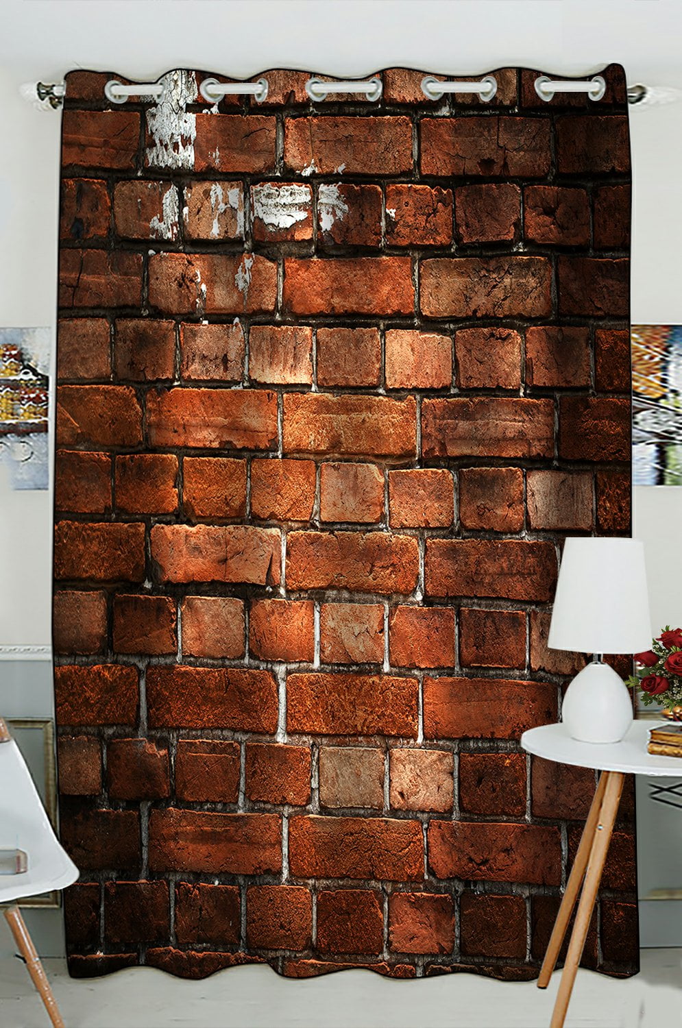 PHFZK Vintage Red Brick Window Curtain Blackout Curtain For Bedroom ...