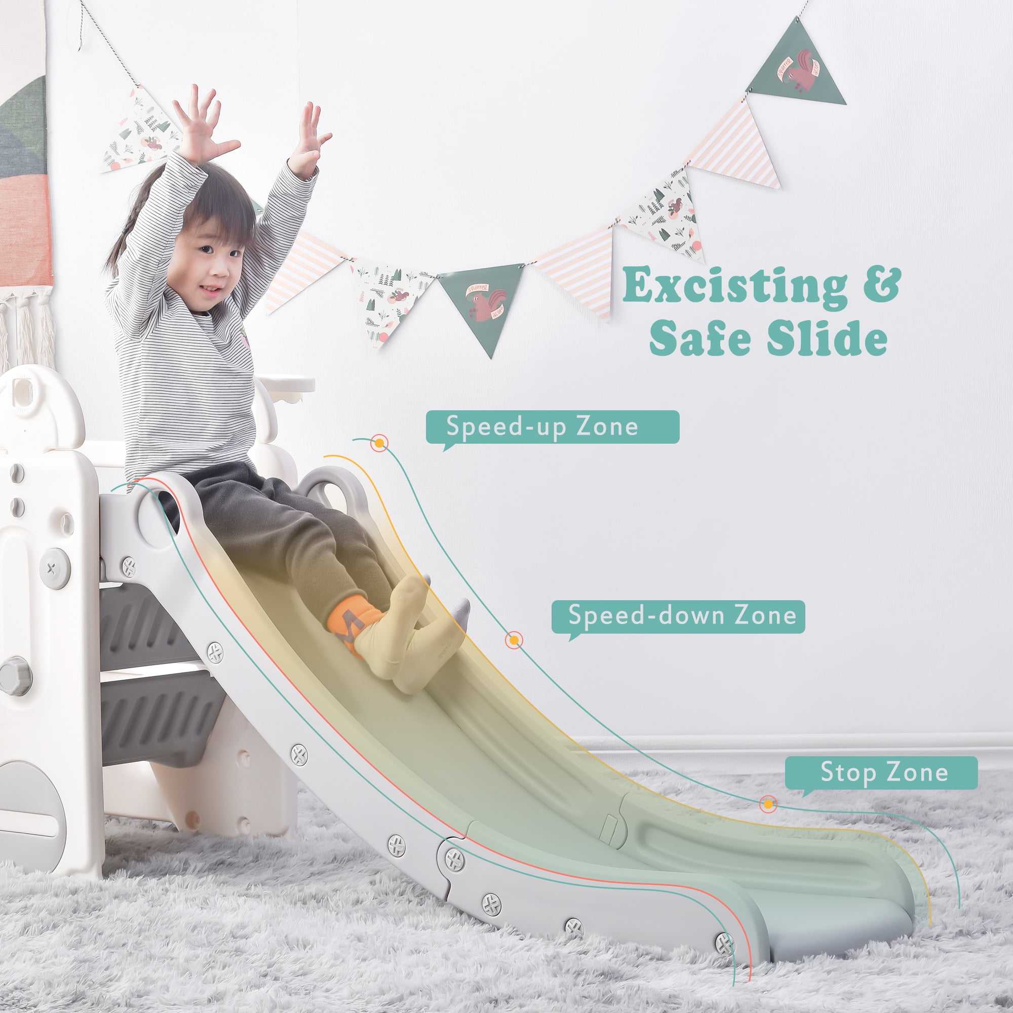 Buy US IN STOCK Kids Slide with Bus Play Structure Climber ...