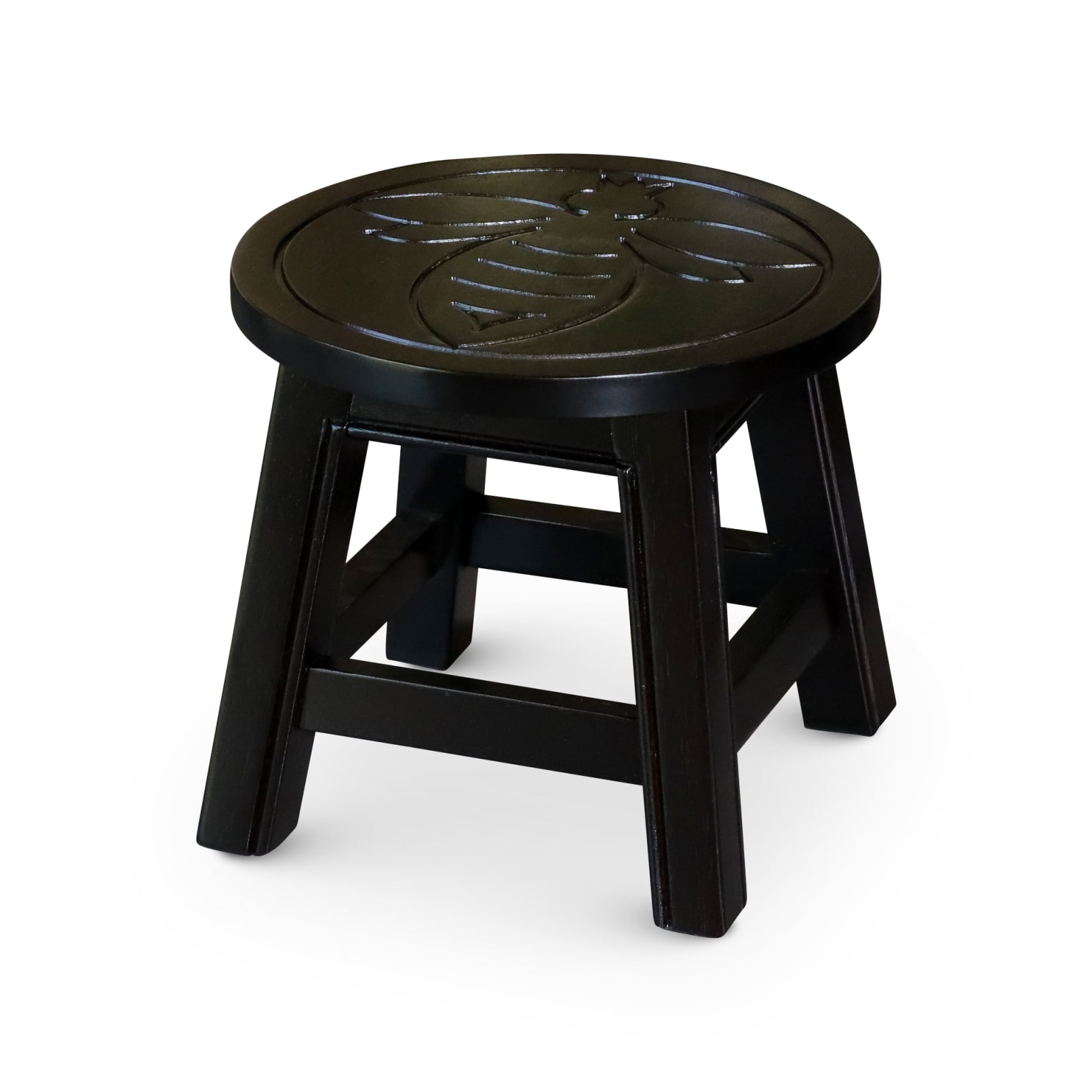 Carved Wooden Step Stool with Queen Bee, Small Round Bedside Stool for ...