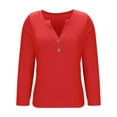 Women Casual Waffle Shirts Loose Fit Henley V Neck Roll Up Long Sleeve ...
