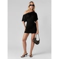 Black Asymmetric One Shoulder Mini Dress Short Sleeve Bodycon Ruched ...