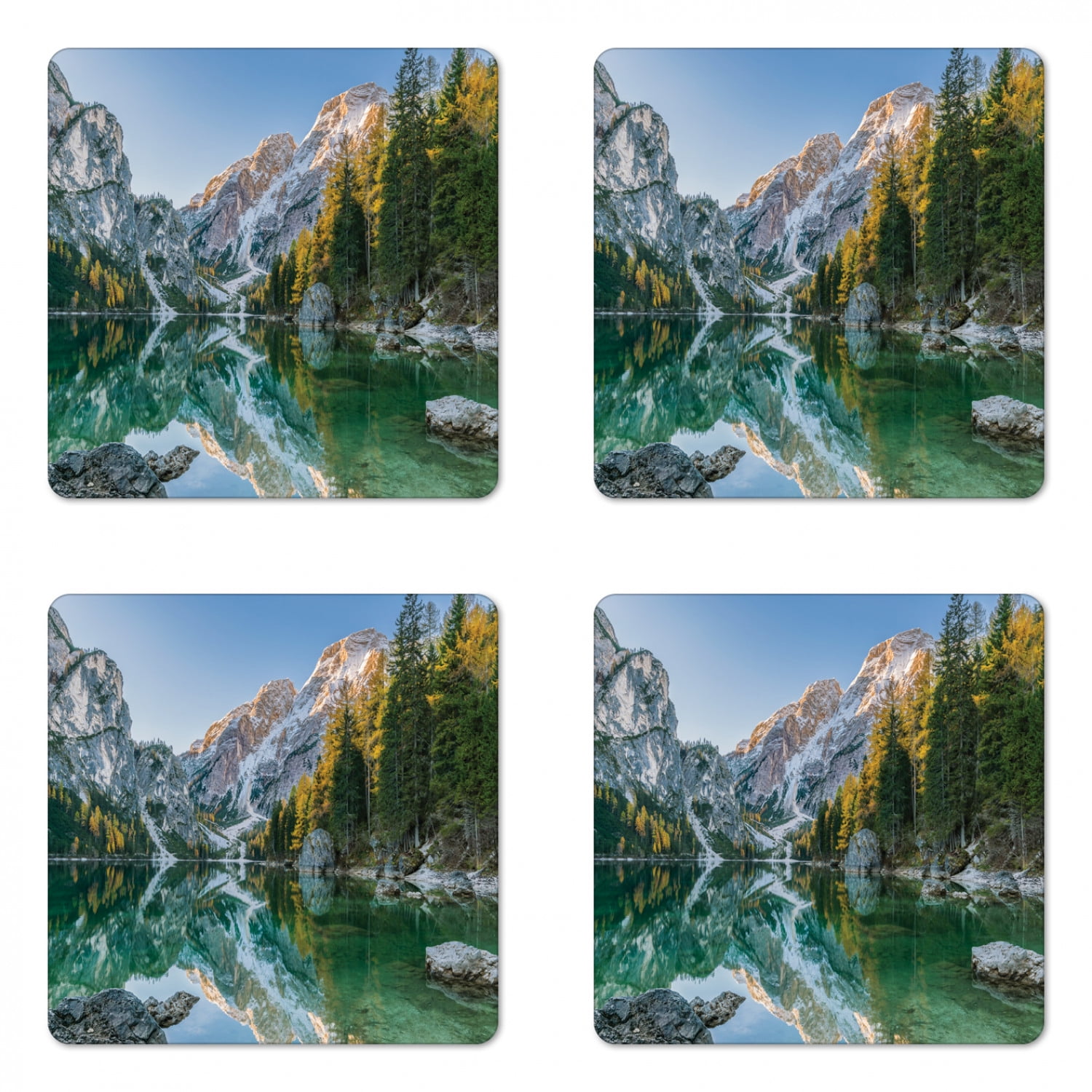 Nature Coaster Set of 4, Autumn Landscape with Faded Trees and ...