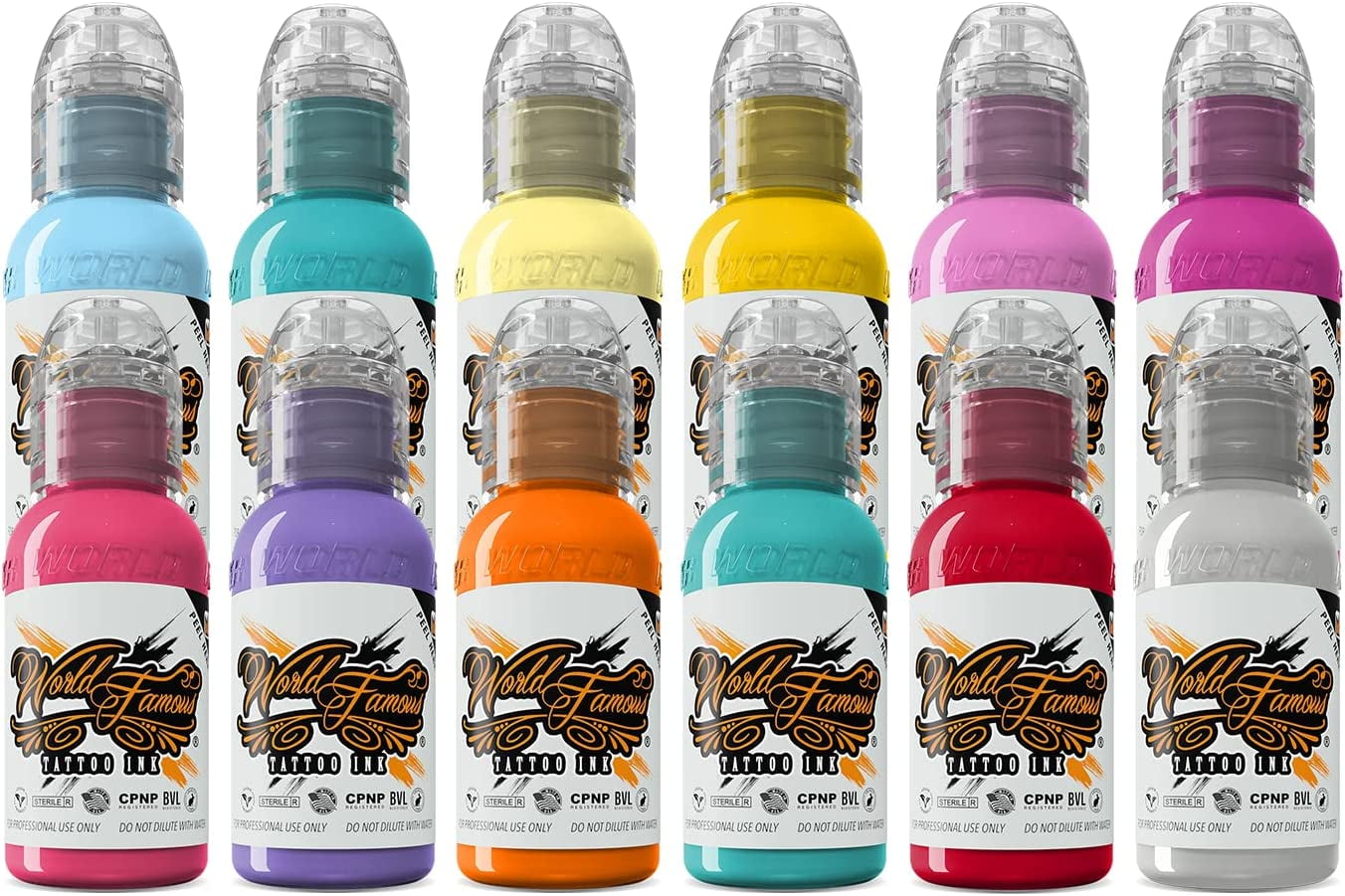 World Famous Tattoo Ink - 12 Color Pastel Tattoo Kit - Professional ...