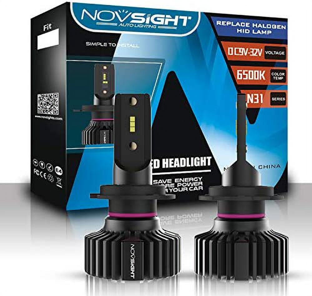 NOVSIGHT H7 LED Headlight Bulb White 6500K, 2Pcs 10000LM 50W Car ...