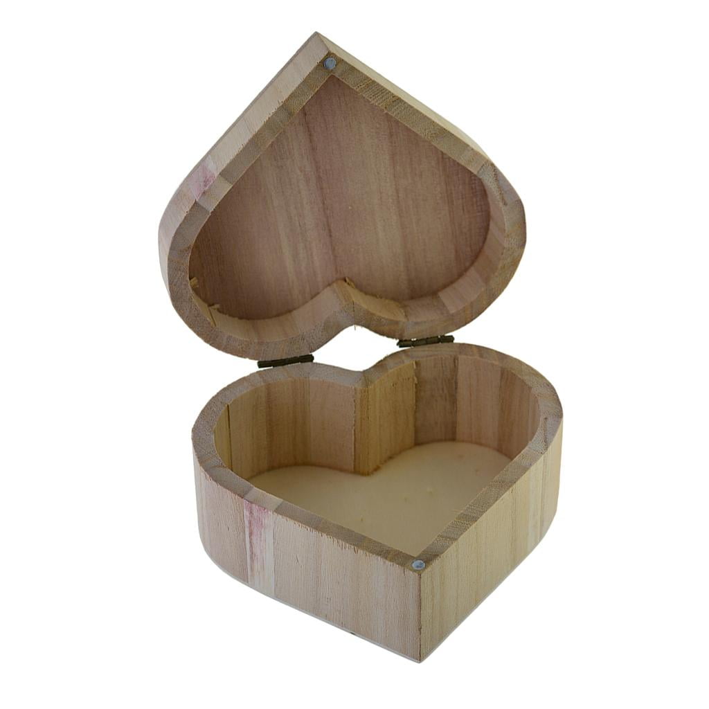 Unfinished Heart Shape Wood Wooden Jewelry Box Gift Boxes Storage for ...